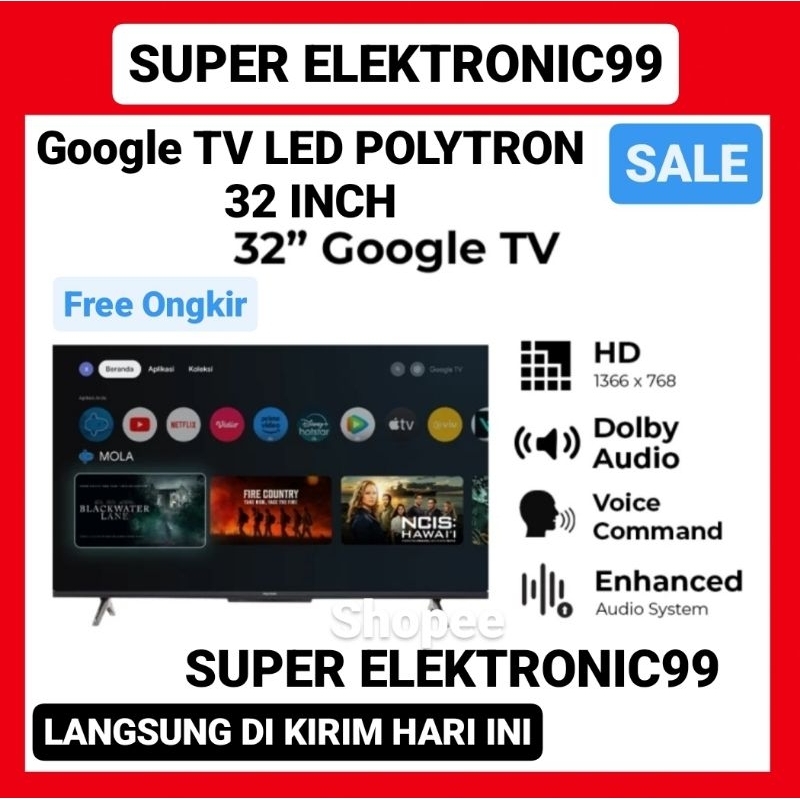 Jual Smart android google tv polytron 32 inch | Shopee Indonesia