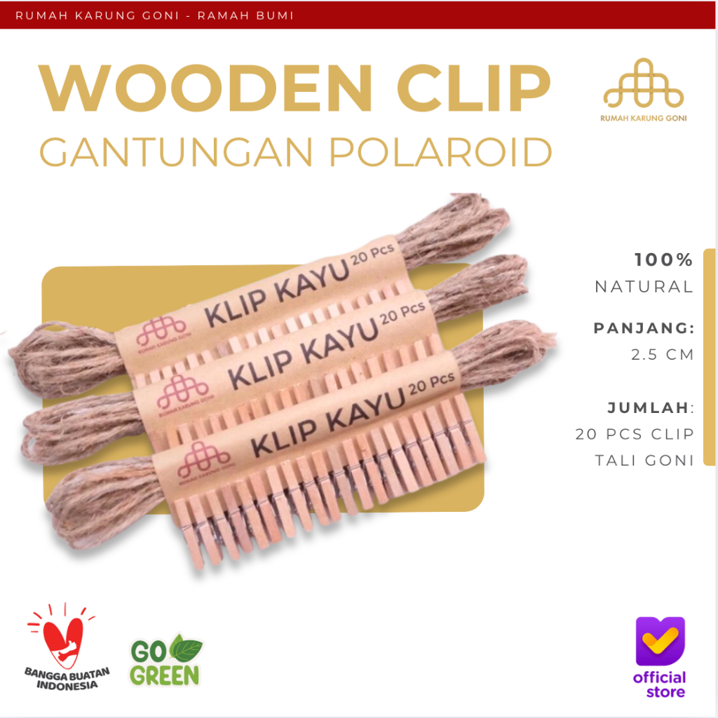 Jual Wooden Clip 20pcs Tali Rami Jepitan Polaroid Klip Kayu Gantungan ...