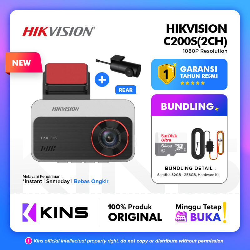 Jual HIKVISION C200S Dash Cam Pro 1080P (Front + Rear Camera) Dashcam ...