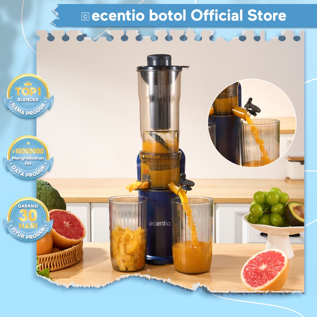 Jual ecentio Slow Juicer Blender 150w Low Watt 550ml+600ml Tanpa Ampas ...