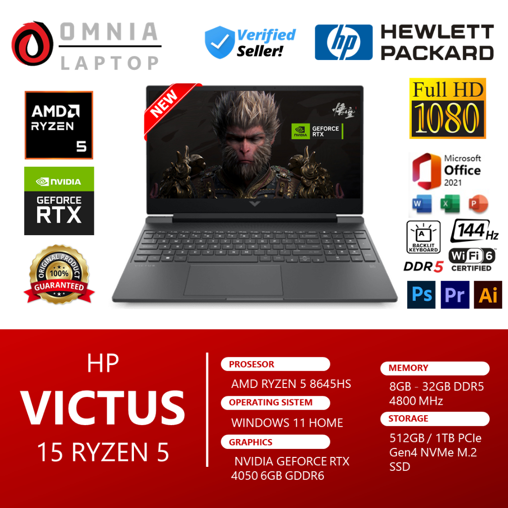 Jual HP VICTUS 15 AMD RYZEN 5 8645HS 32GB DDR5 1TB SSD RTX 4050-6GB 15. ...