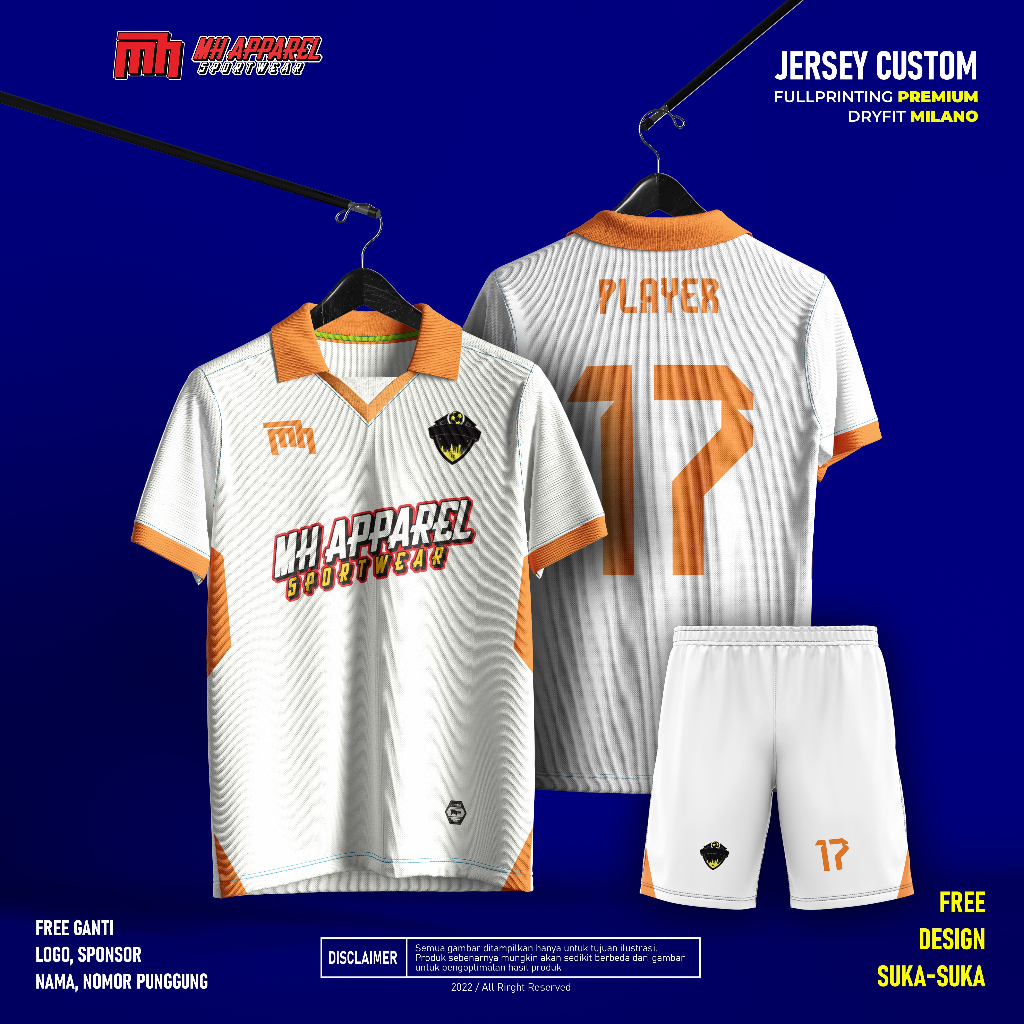 Jual MH APPAREL - BERKERAH Baju Jersey Bola / Futsal Custom Satuan ...