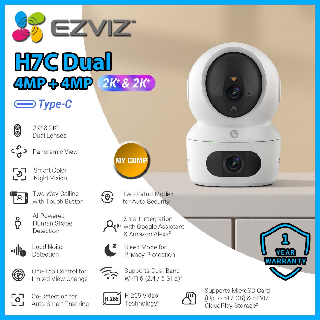 Jual Ezviz H7C Dual Lens 4MP + 4MP (2K+ & 2K+) Pan Tilt Wifi Wireless Camera | Shopee Indonesia