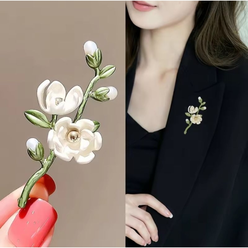 Jual Bros Bunga Magnolia Green Magnolia Flower Brooches Classic Elegant ...