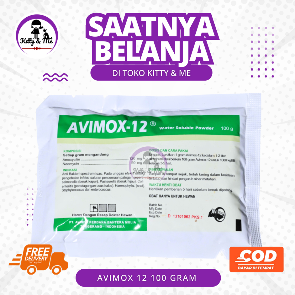 Jual AVIMOX 12 100 GRAM - Obat Snot Coli Berak kapur Berak hijau dan ...