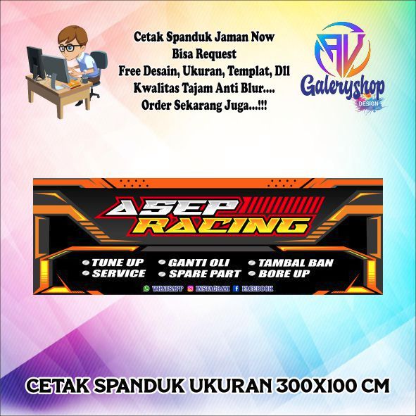 Jual spanduk, banner, bengkel keren new oren hitam ukuran 300x100 cm ...