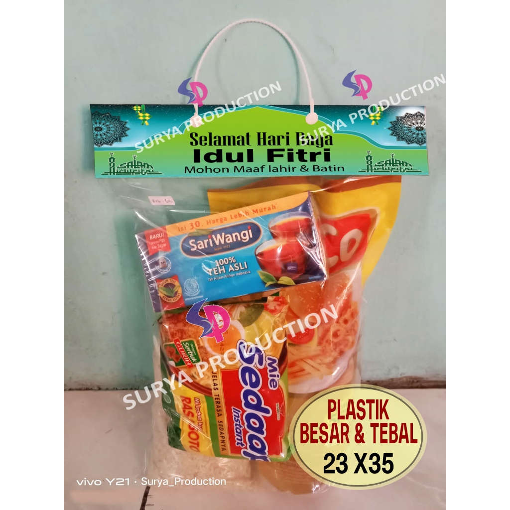 Jual (ISI 6) TAS PLASTIK SEMBAKO LEBARAN / TAS BINGKISAN LABEL SNACK ...