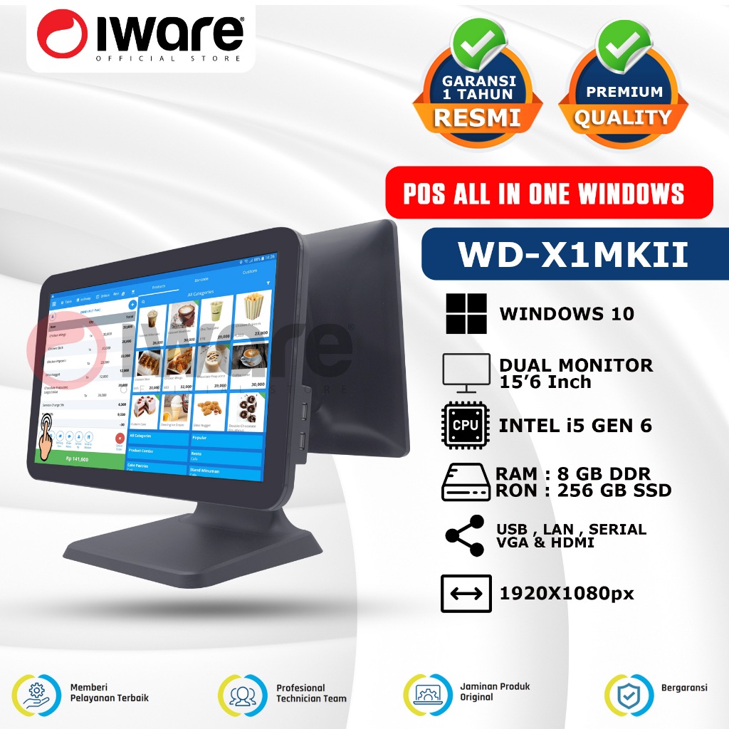 Jual Iware PC Pos All In One WD-X1MKII Mesin Kasir Windows Intel i5 Gen 6 8/256GB Touchscreen ...