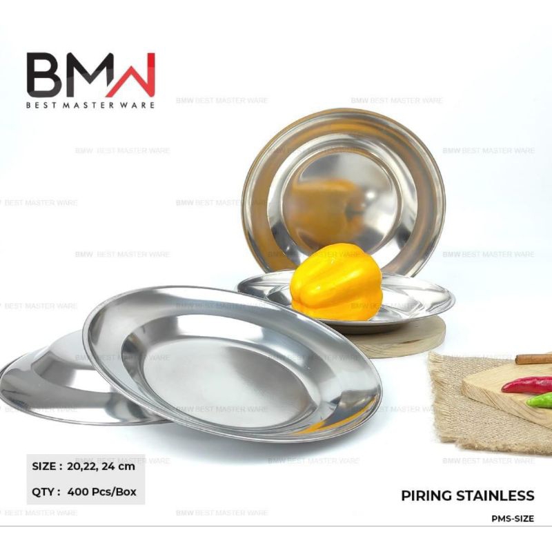Jual PIRING MAKAN STAINLESS STELL MERK BMW DIAMETER 22CM - 24CM ISI 10 ...