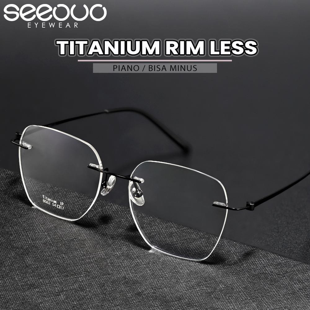 Jual Seeouo Frame Kacamata Plano Model Kotak Geometric Frame Rimless Style Glasses Unisex Simple ...