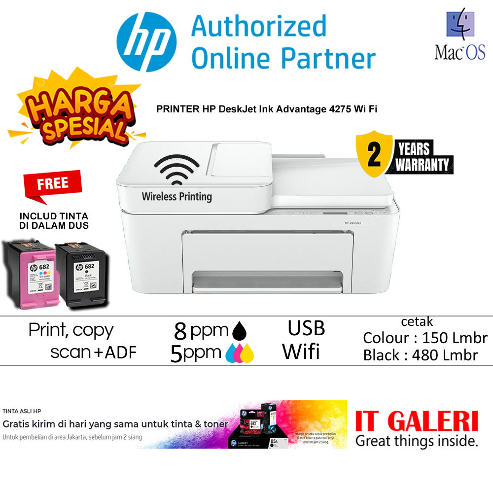 Jual { ADF BISA KERTAS F4 } Printer HP DeskJet Ink Advantage 4275 Print ...