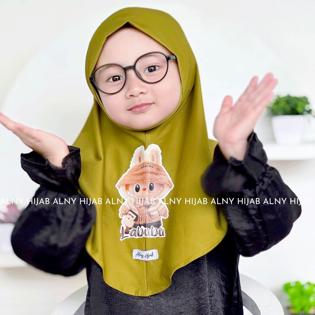 Jual Hijab Dagu Anak LABUBU 5-10 th / Bergo Dagu Anak Sablon LABUBU ...