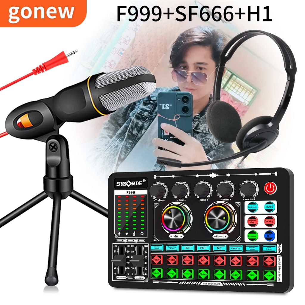 Jual Gonew F999+SF666+H1 paket lengkap live soundcard mic headphone 3 ...