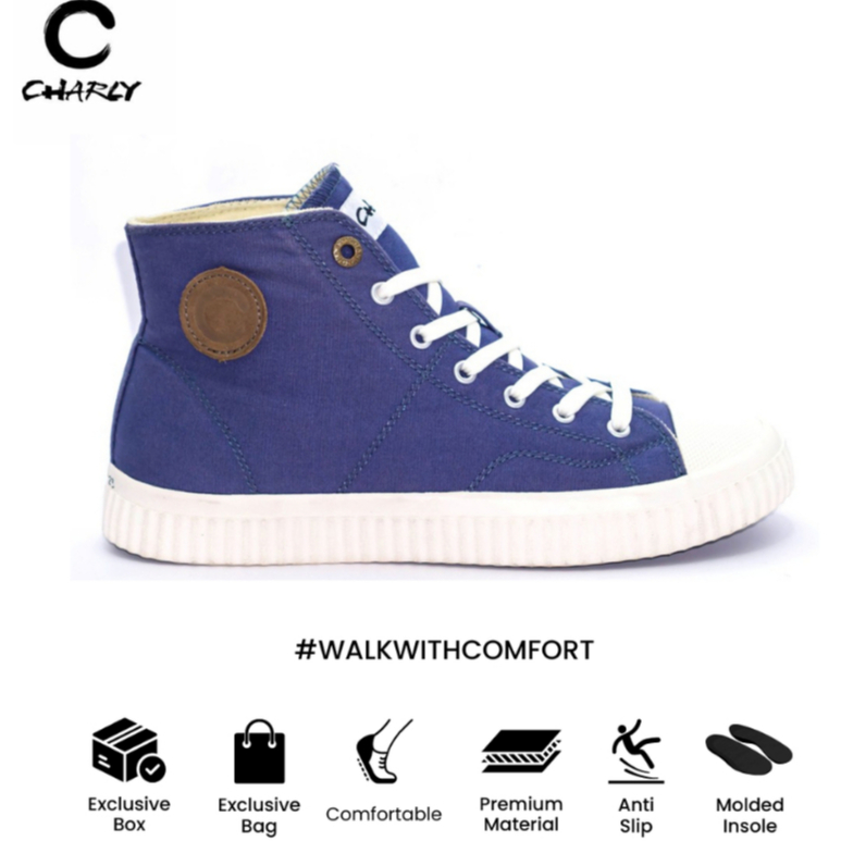 Jual Sepatu Sneakers Pria/Wanita Charly Shoes Basic Saga High Cut Blue ...