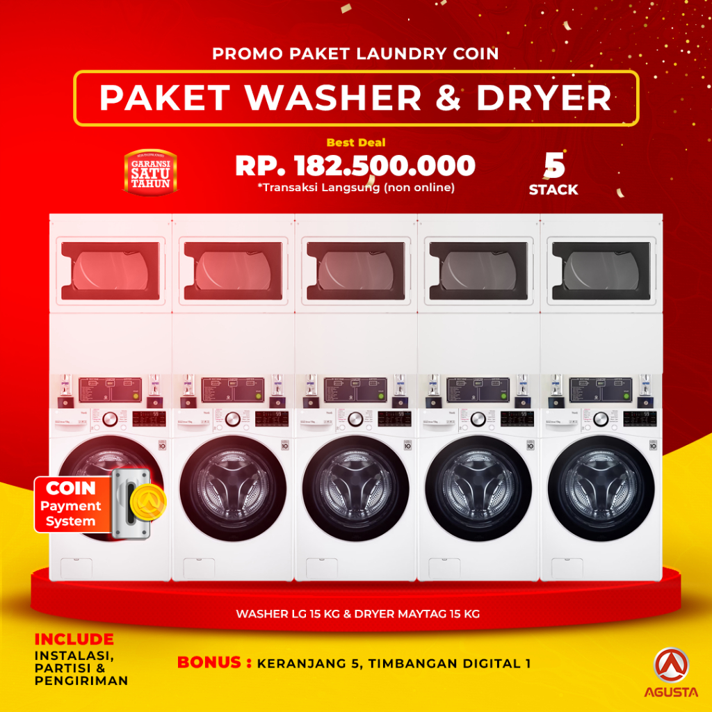 Jual Paket Mesin Laundry 5 Stack Mesin Cuci LG 15kg & Mesin Pengering ...