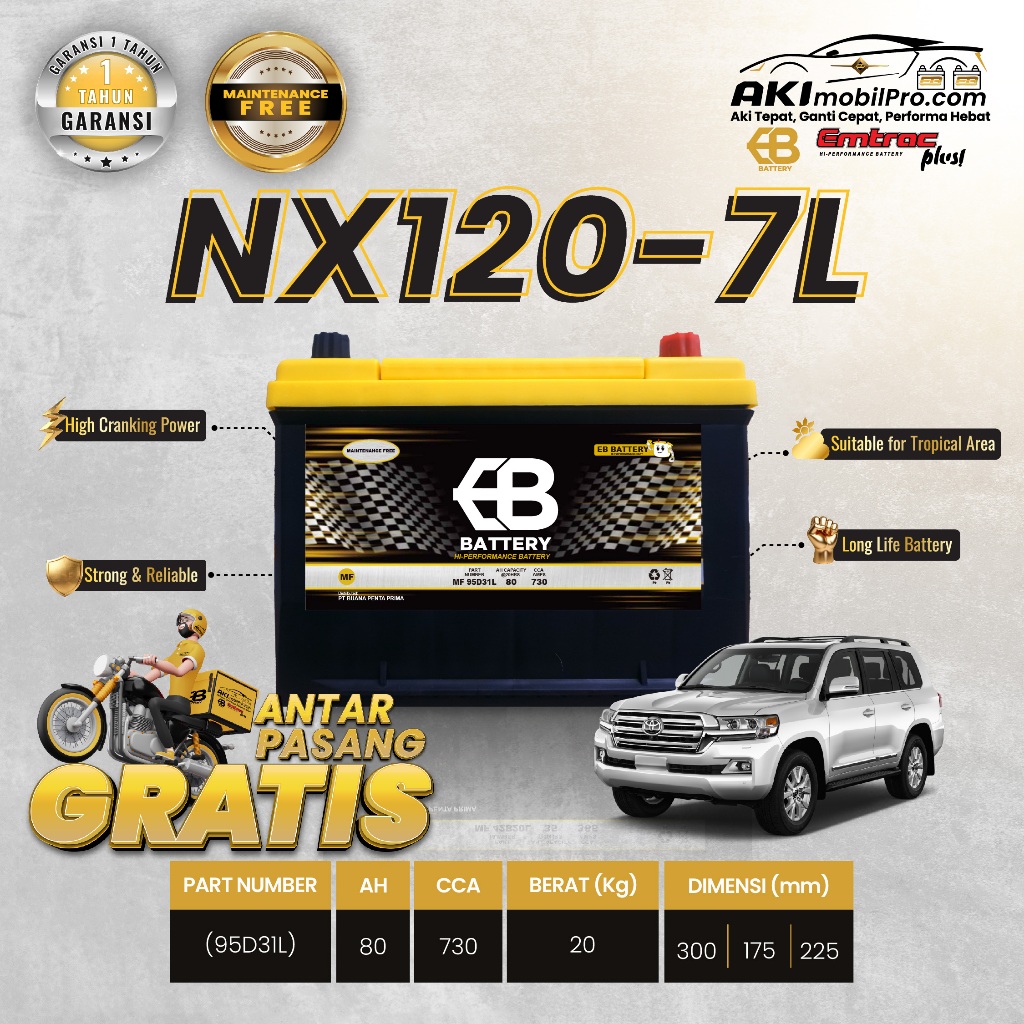 Jual EB Battery MF NX120-7L (95D31L) | Aki Kering Ford: Escape, Ranger|Hyundai: H-1, Santa Fe ...