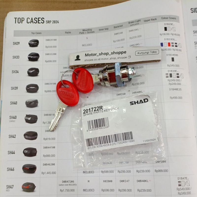 Jual SHAD Spare Parts Key Lock silinder kunci box shad ukur sh 26 ...