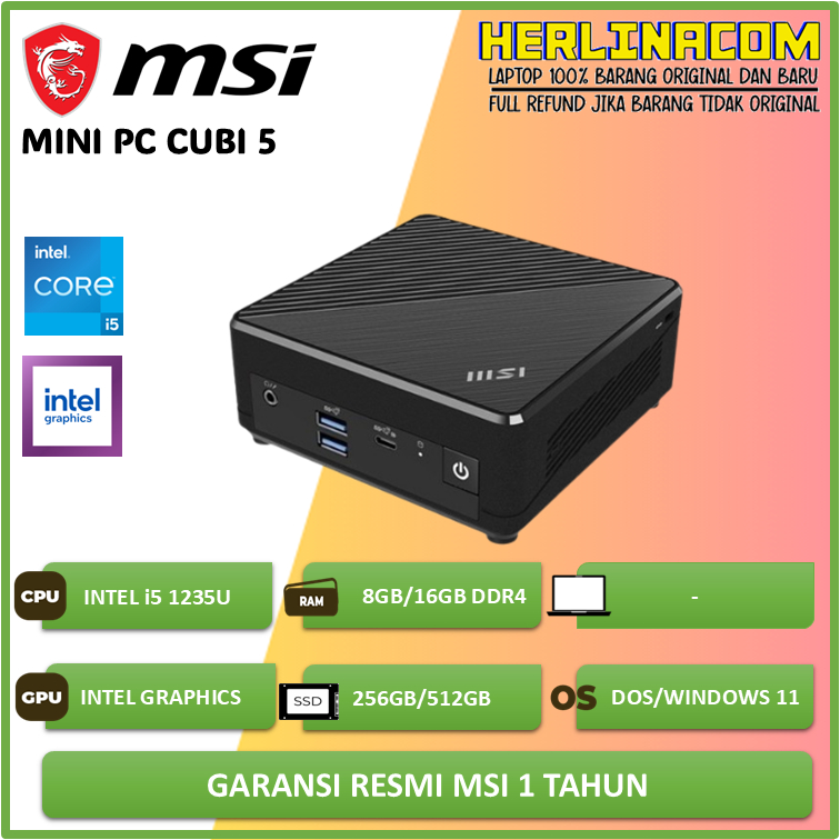 Jual MSI MINI PC CUBI 5 INTEL CORE i5 1235U 16GB 512GB SSD NVME ...