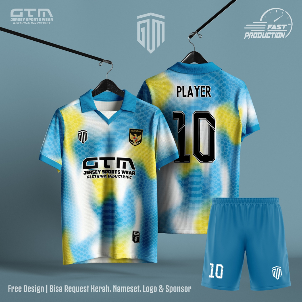 Jual Jersey Bola Futsal Kuning Steel Blue Kerah Retro ~ Free Custom ...