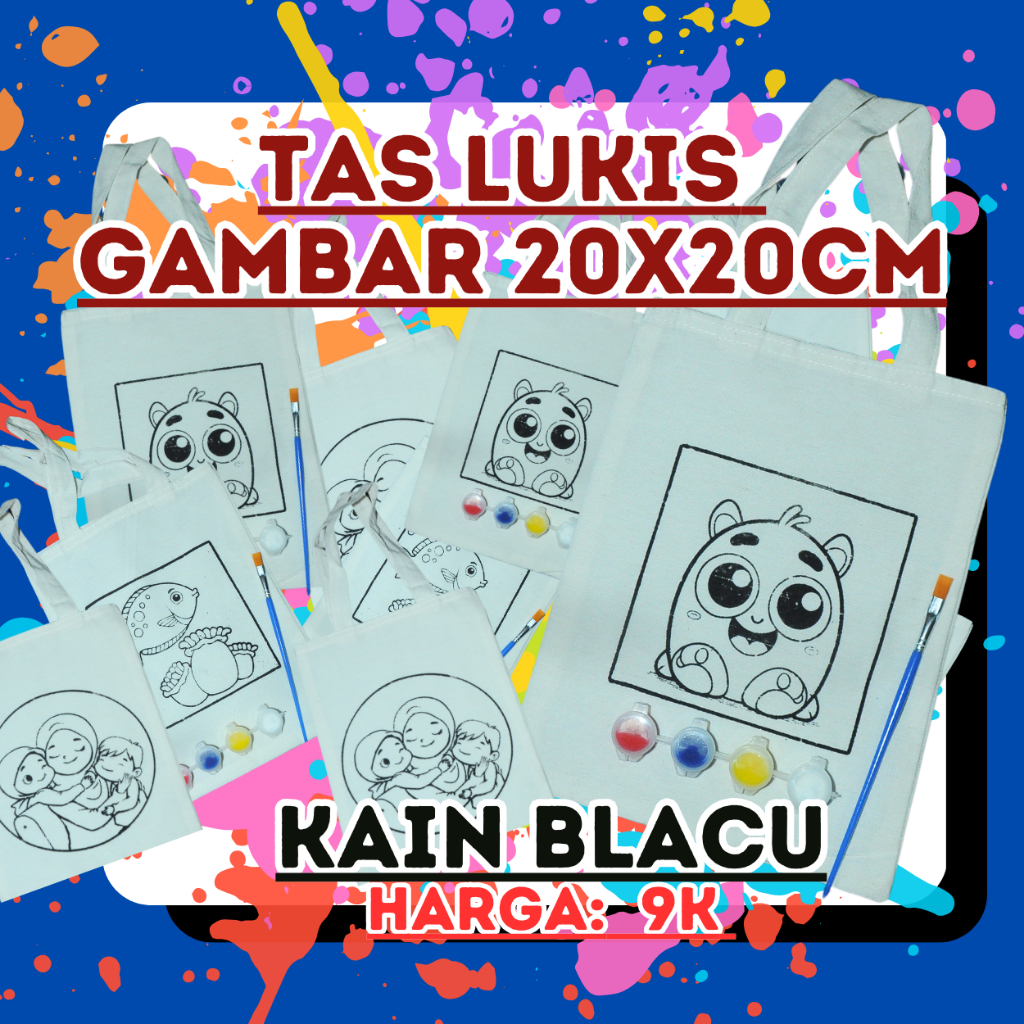 Jual tas lukis kain blacu gambar 20x20cm harga terjangkau | Shopee ...
