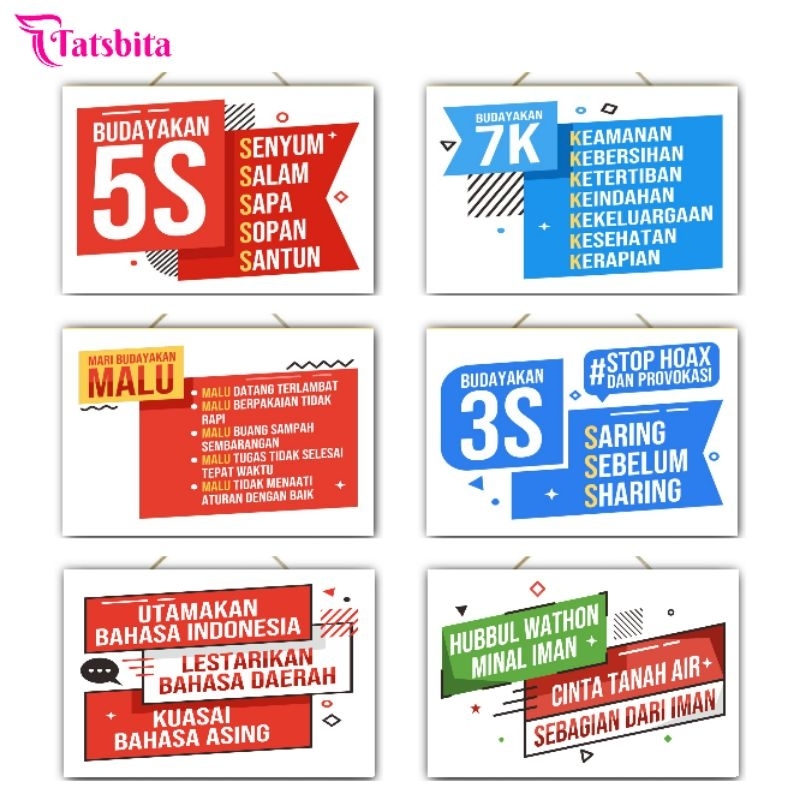 Jual TATSBITA Pajangan Hiasan Dinding Dekorasi Wall Decor Budayakan Malu, 5S, 7K, 3S, Bahasa ...