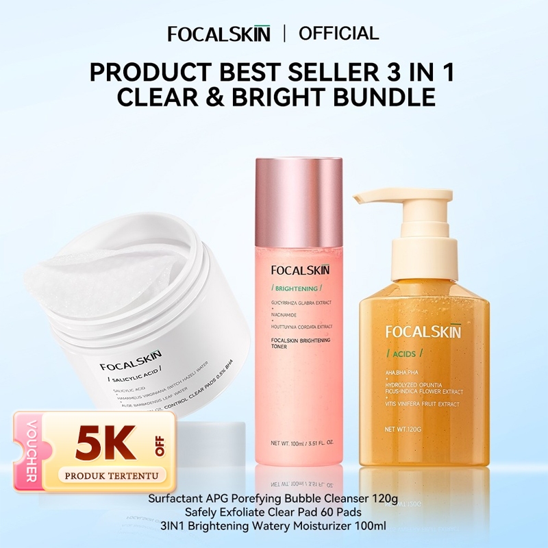 Jual FOCALSKIN 3pcs/set Product Best Seller 3 IN 1 Clear & Bright ...