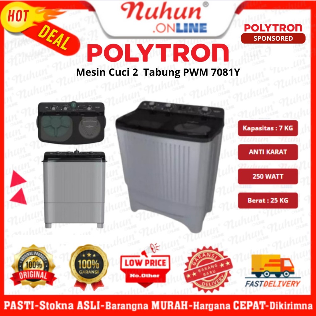 Jual Polytron New Mesin Cuci 2 Tabung PWM 7081 Y 7 Kg | Shopee Indonesia