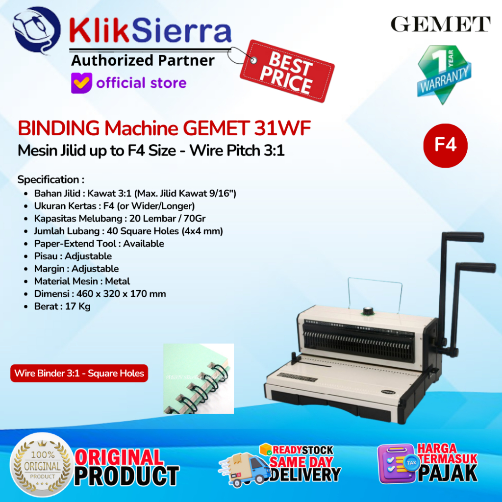 Jual Mesin Jilid F4 GEMET 31WF / 31WF - Binding Machine Kawat Wire ...