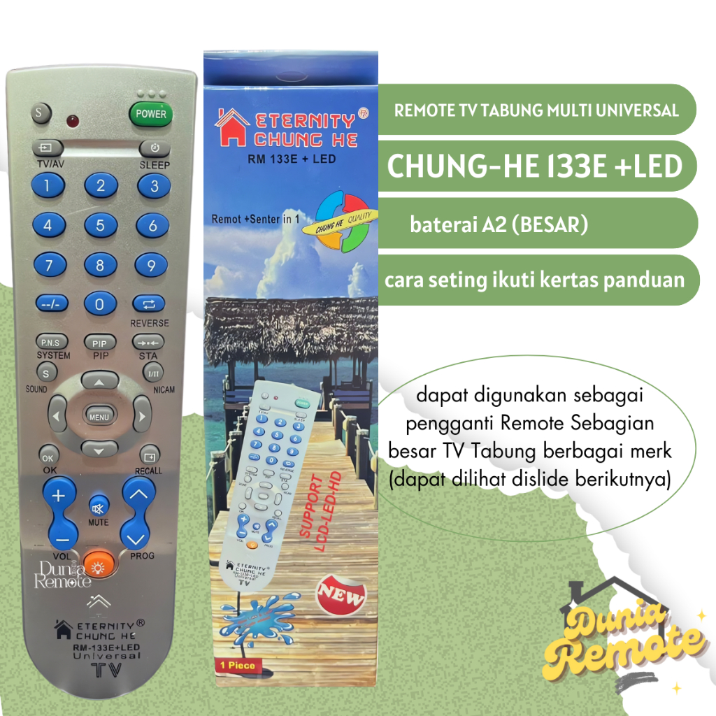 Jual Remot Remote TV Tabung Multi Universal 133E CHUNG-HE berbagai merk (fujitec, sanyo, akari ...