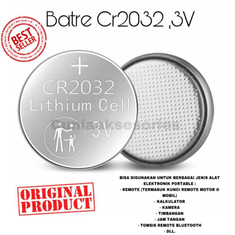 Jual Baterai CR2032 Biru Lithium 3V Battery Kancing Koin CR-2032 Kalkulator Jam Tangan Remote ...