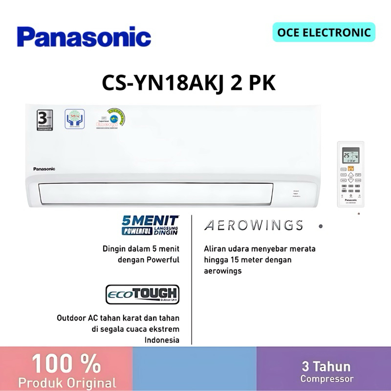 Jual AC SPLIT STANDARD PANASONIC CS-YN18AKJ 2 PK FREON R32 [GARANSI RESMI] | Shopee Indonesia