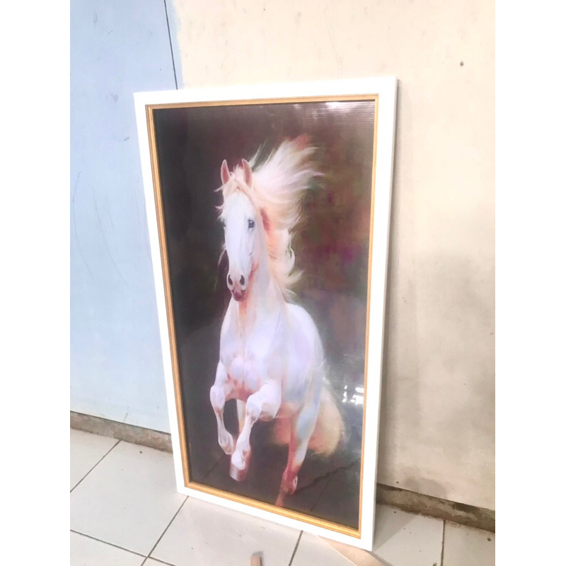 Jual hiasan dinding gambar kuda putih plus bingkai 100x50cm | Shopee ...