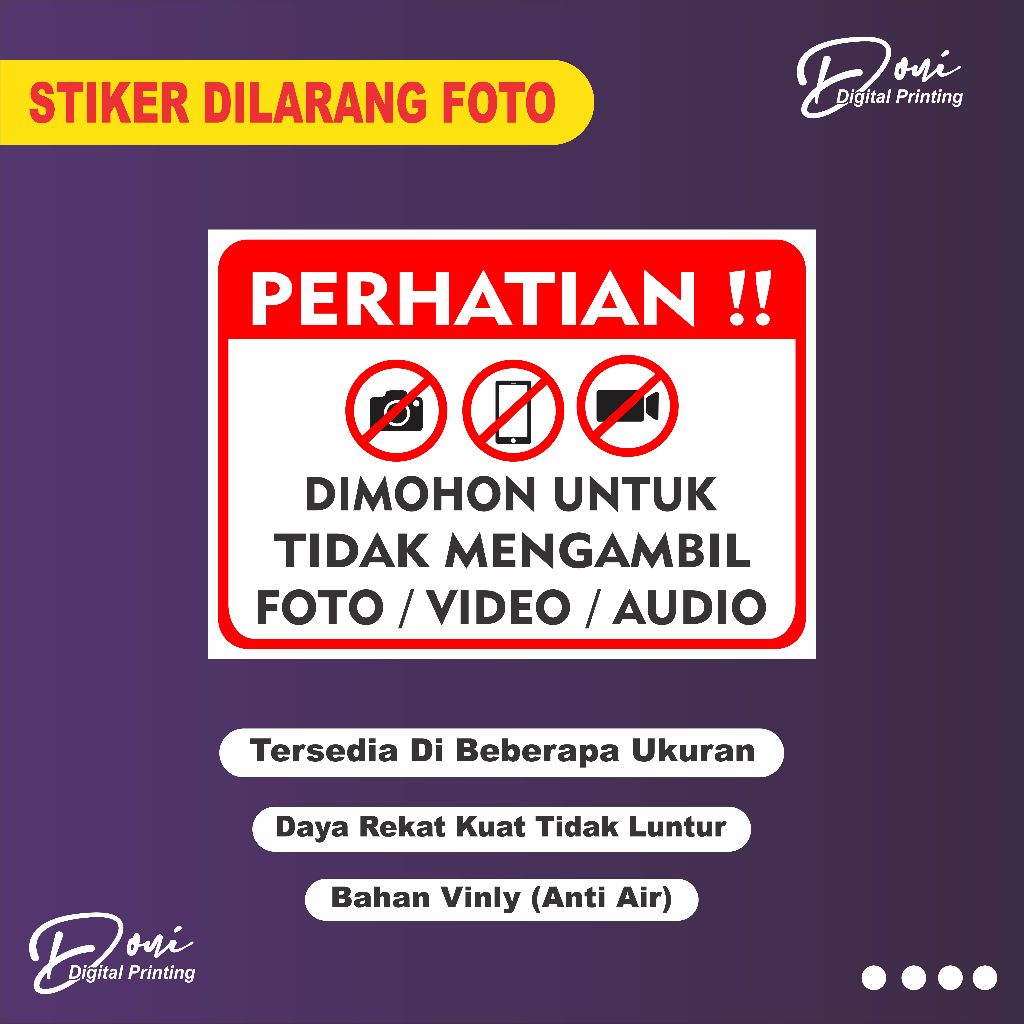 Jual Stiker Dilarang Foto / Stiker Dilarang Merekam / Stiker Dilarang ...