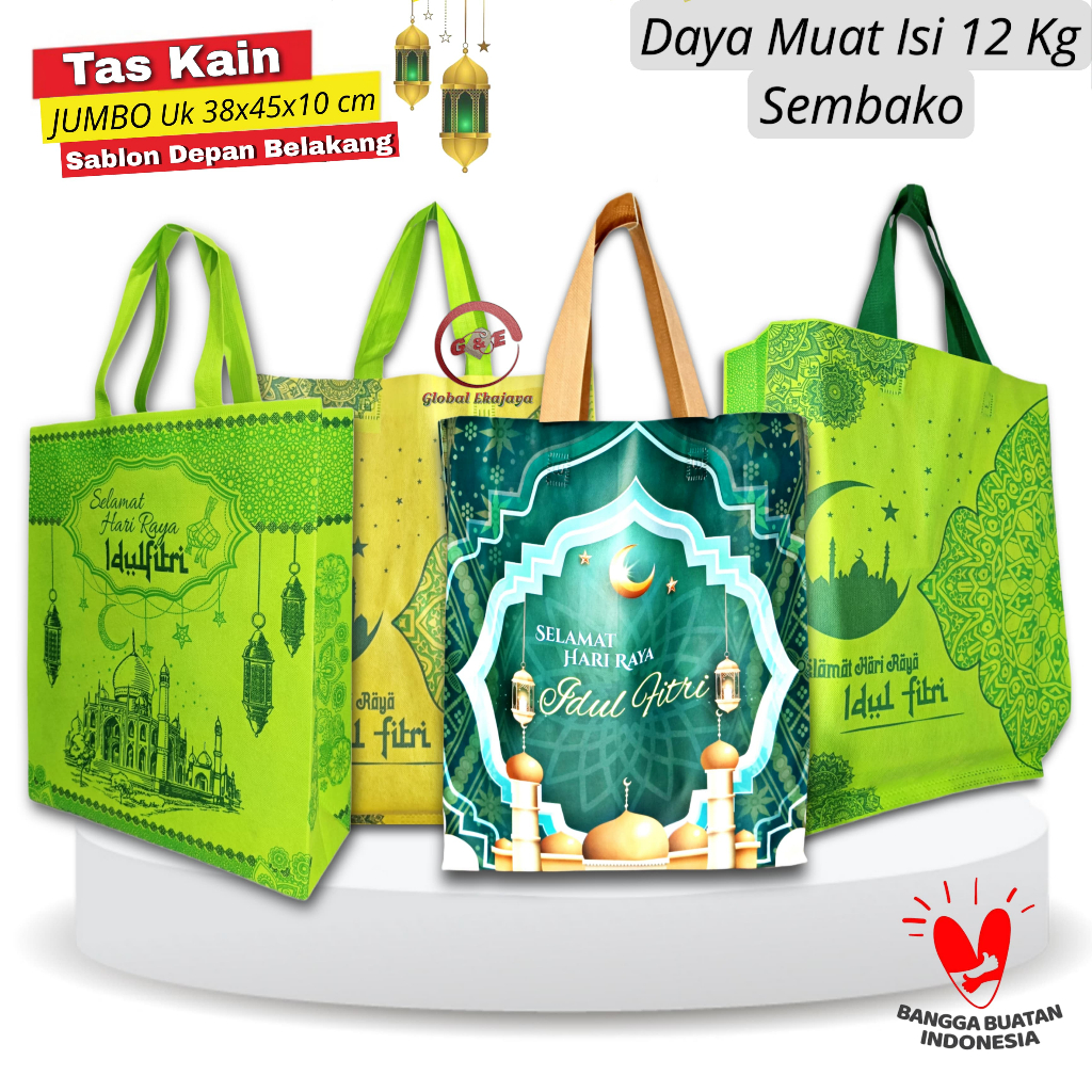 Jual Lusinan isi 12 Tas Kain Spunbond Lebaran Idul Fitri Ukuran Besar Jumbo 38x45x12 Hampers ...