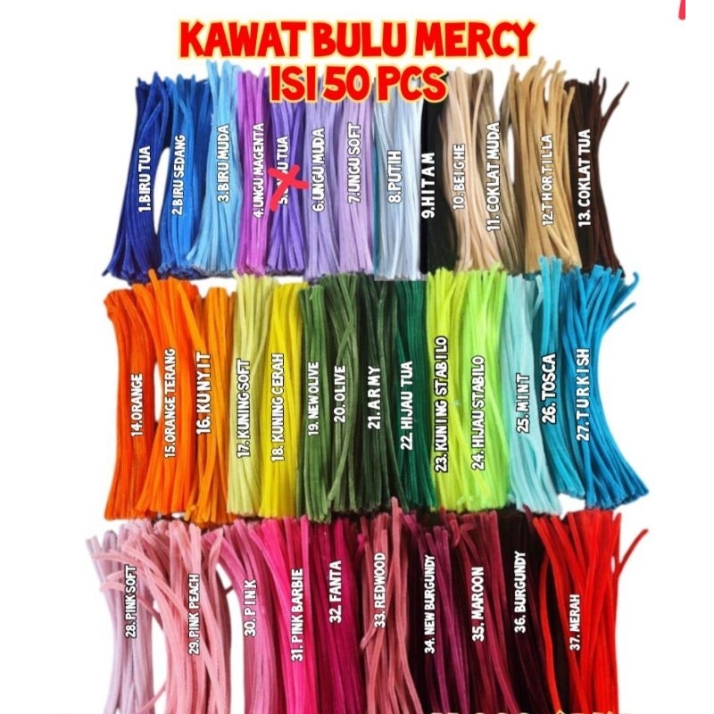 Jual 50 batang kawat bulu mercy/ pipes cleaner/ fuzzywire/ chenille ...
