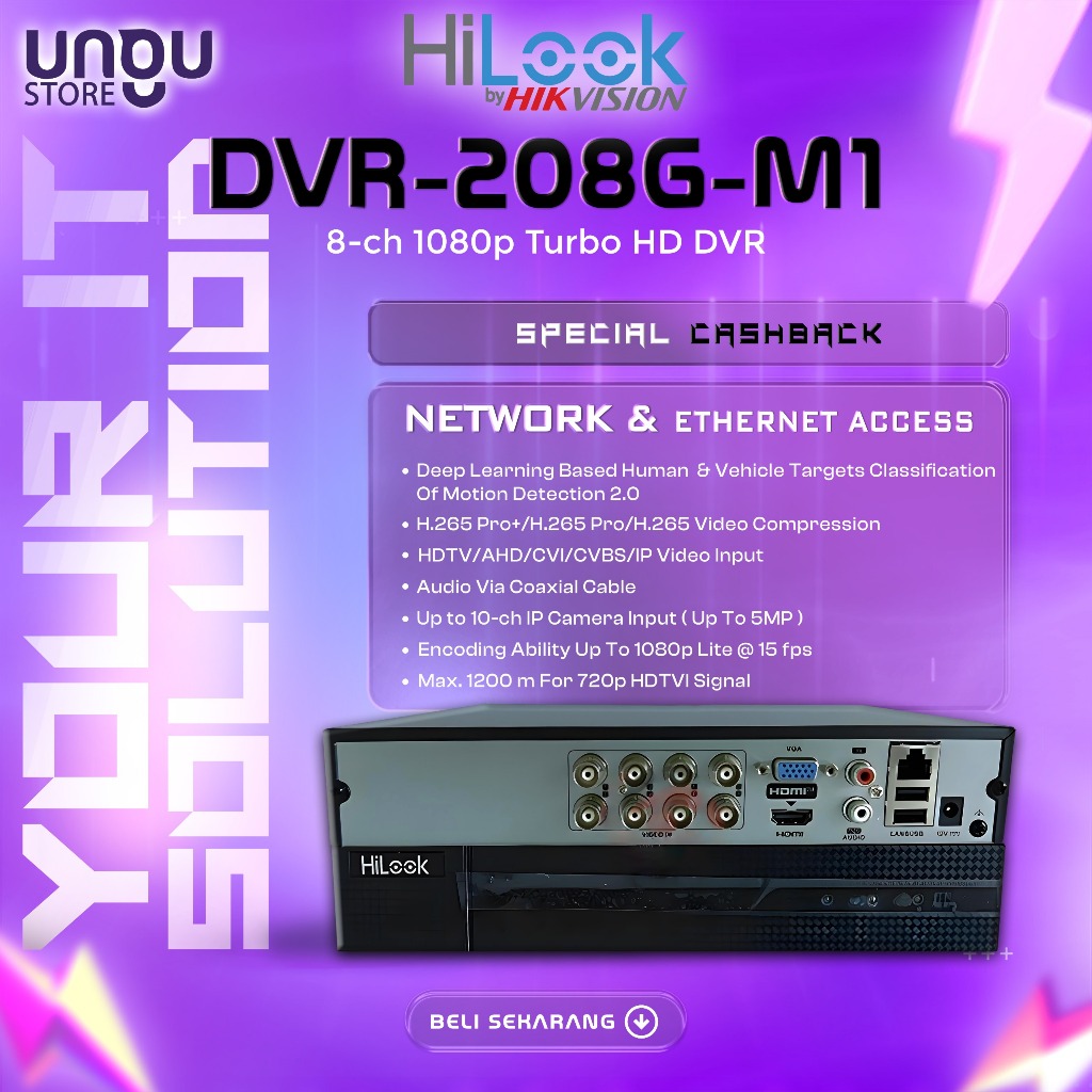 Jual HiLook 208G-M1 DVR CCTV 8Channel 2MP Digital Video Recorder 208G ...