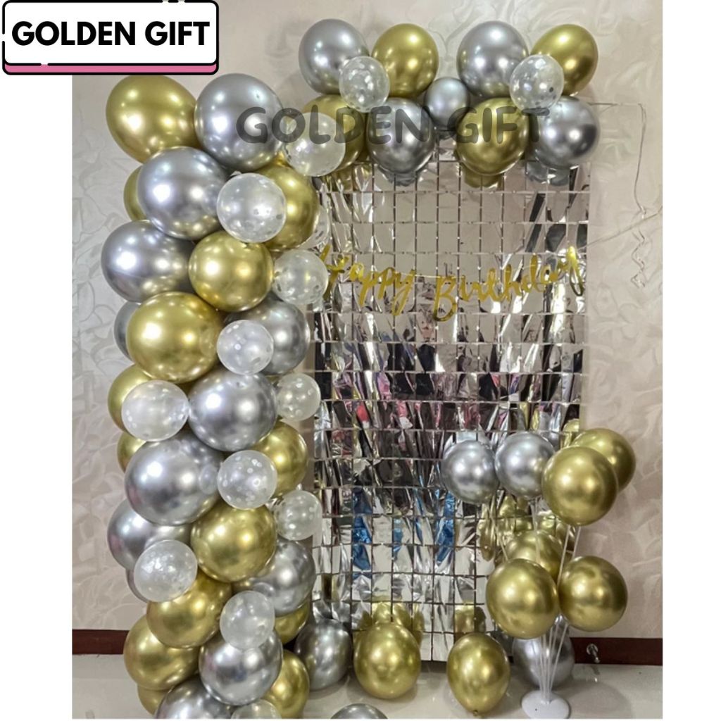 Jual Set Balon Dekorasi Mewah Tema Gold Silver Glossy/ Tema Tirai Kotak ...