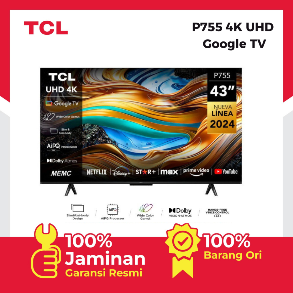 Jual TCL 43 Inch 4K UHD HDR10+ Google TV w/ Dolby Vision-Atmos 43P755 ...