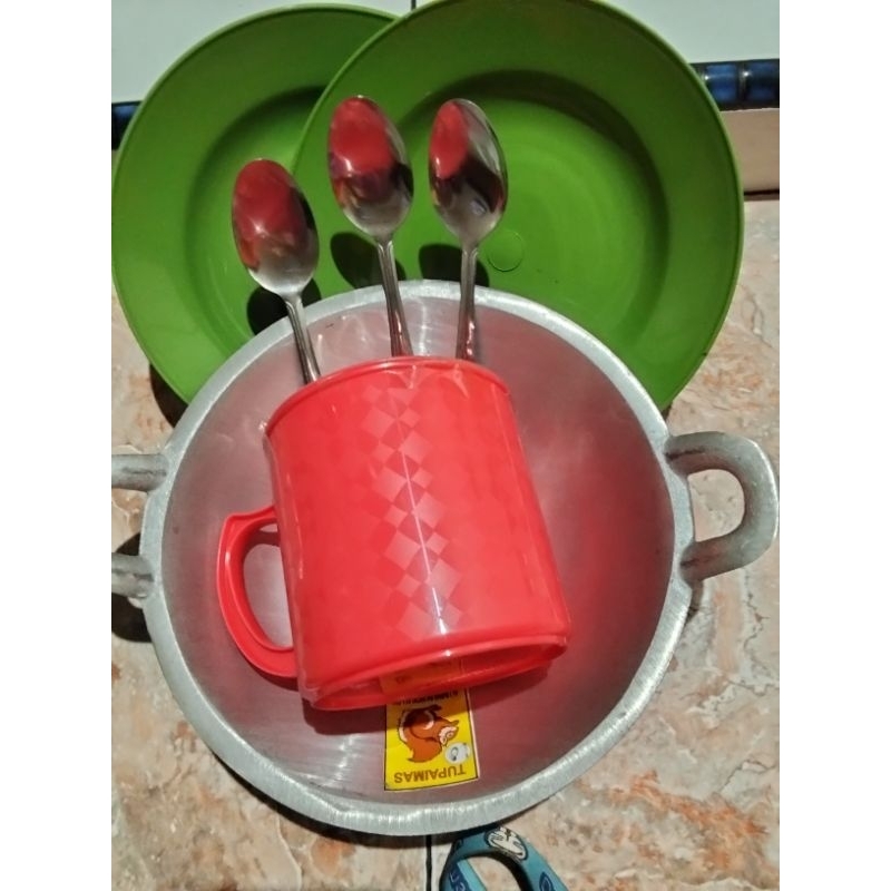 Jual WAJAN ALUMUNIUM NO.10+3PC SENDOK MAKAN STAINLES+ 2PC PIRING ...