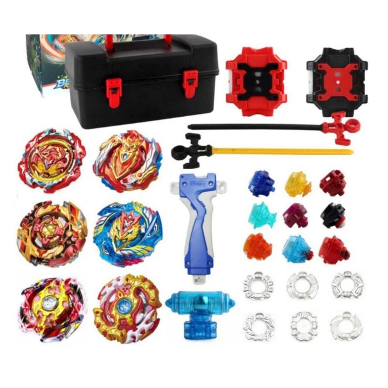 Jual beyblade portable box 6 in 1 gasing beyblade set 6pcs mainan anak ...