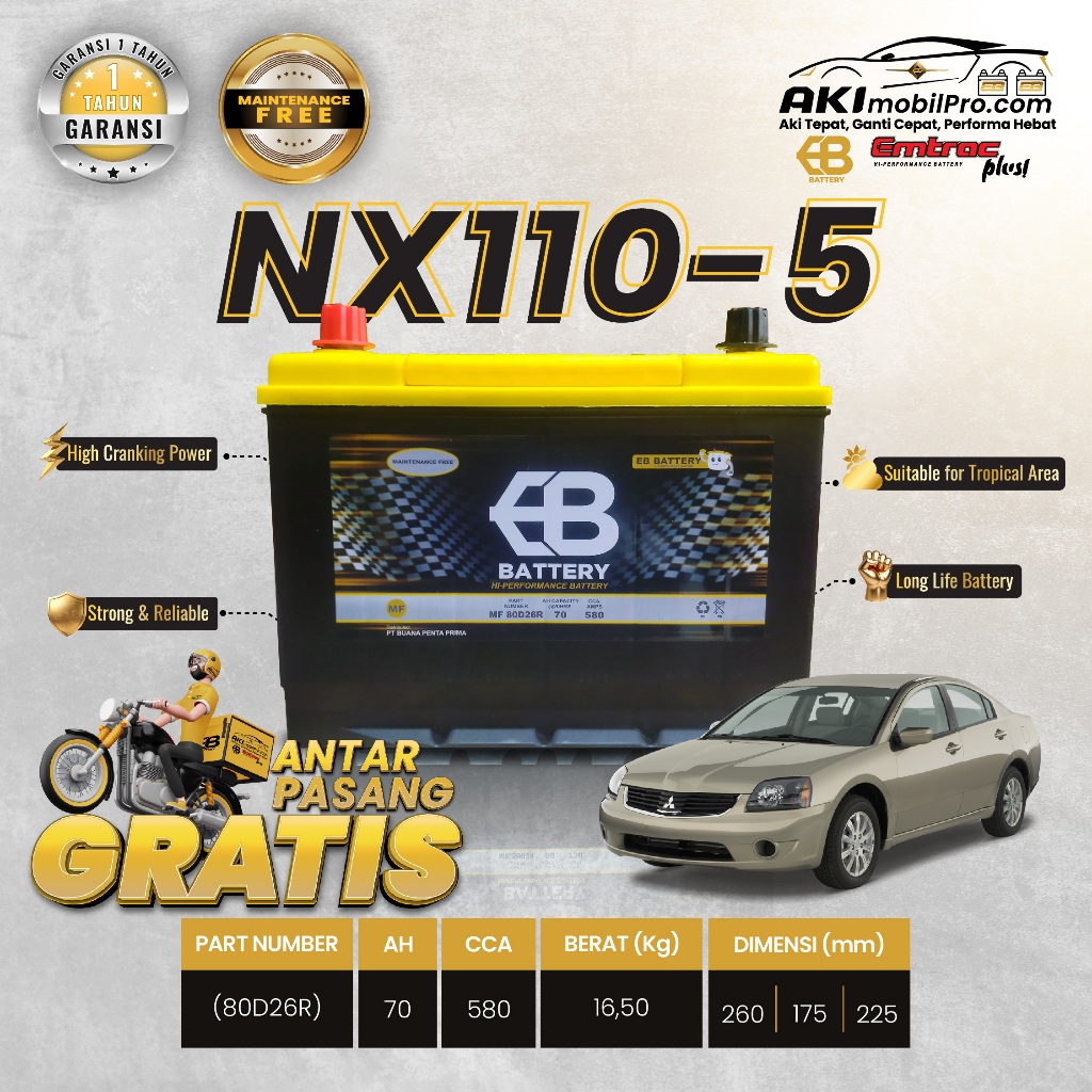 Jual AKI MOBIL KERING TIPE NX110-5R/L (80D26R/L) | Shopee Indonesia