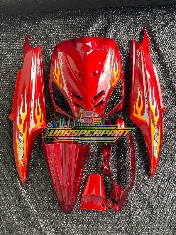 Jual cover full body halus yamaha mio sporty merah maron plus striping ...