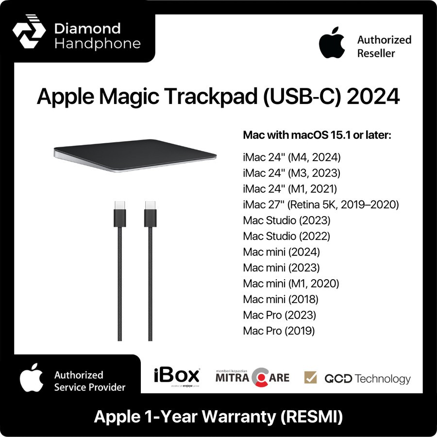 Jual Apple Trackpad USB C 2024 White MXK93 Black MXKA3 USB-C Type C Mac MacBook iMac Garansi ...