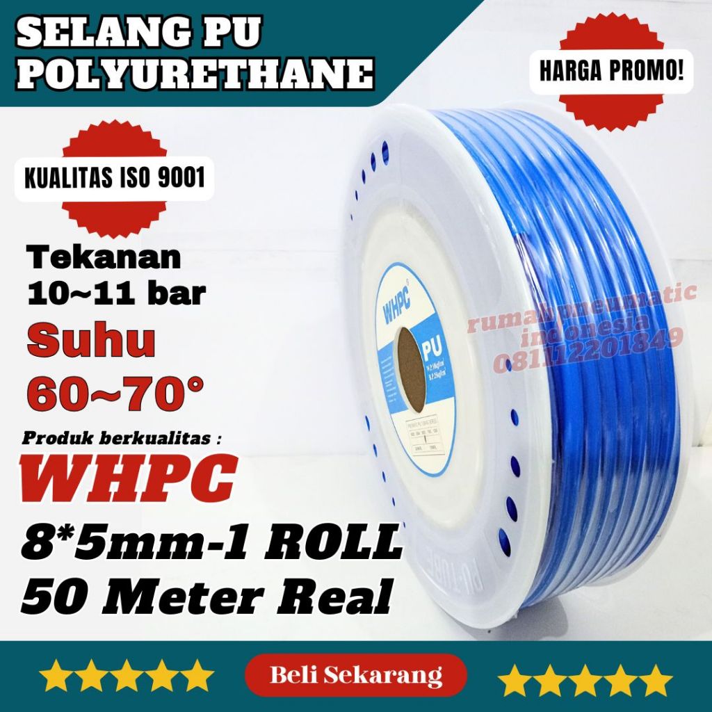 Jual 1 ROLL Selang ANGIN PU TUBING UKURAN 8 x 5mm Pneumatic hose 1 ROLL ...