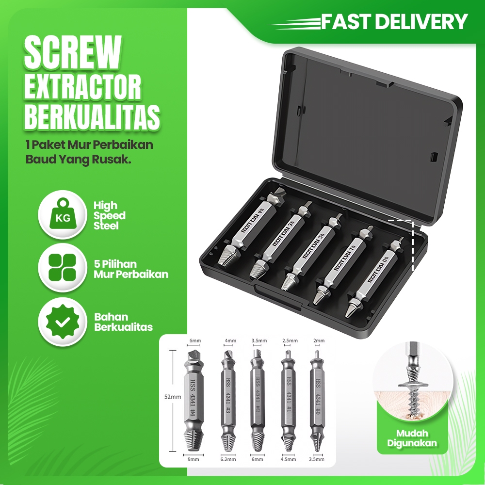 Jual Alat Pembuka Baut Mur Rusak Set Mata Bor Tap Balik Screw Extractor ...