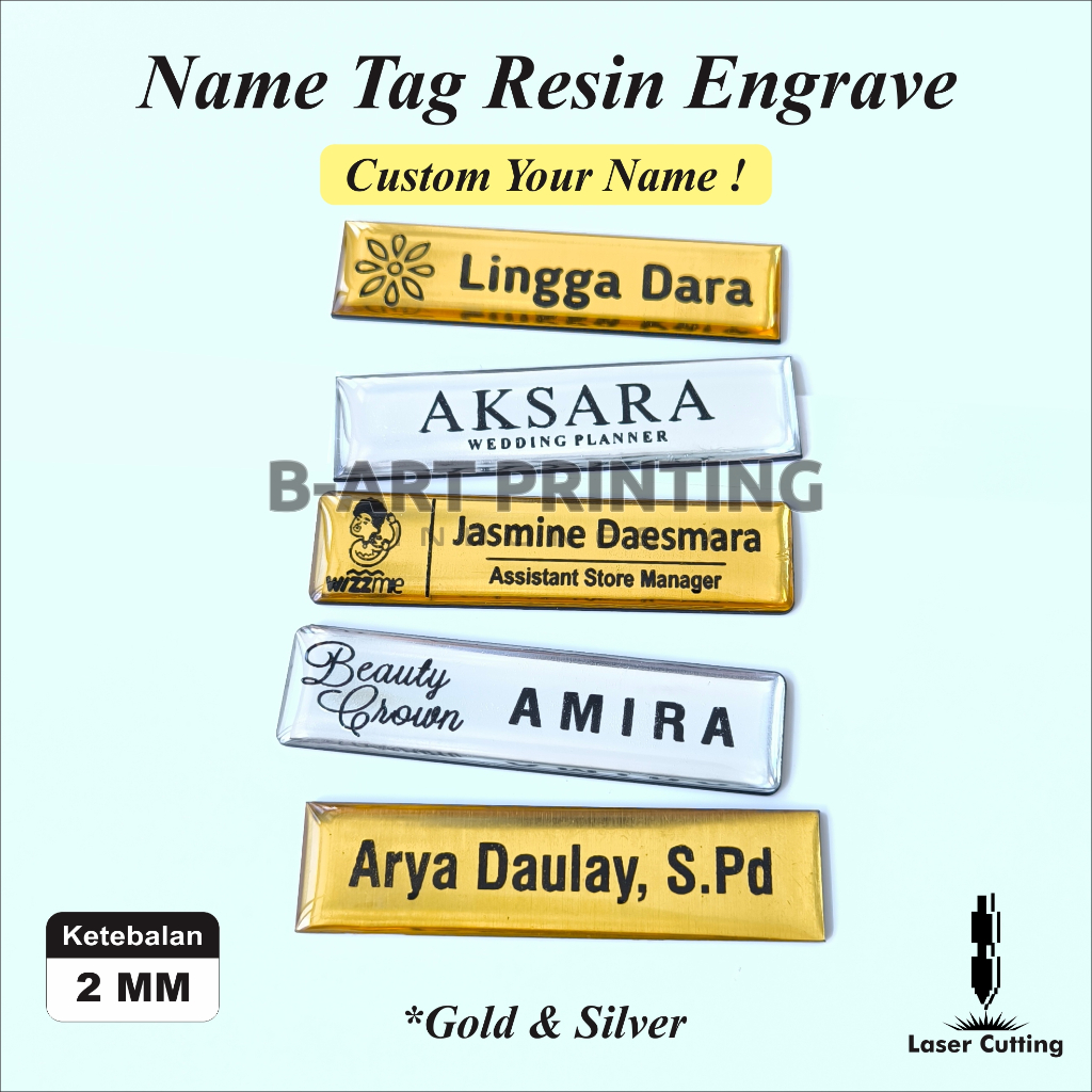 Jual Name Tag Resin Gold Satin Silver Satin Name Tag Nama Dada Akrilik ...