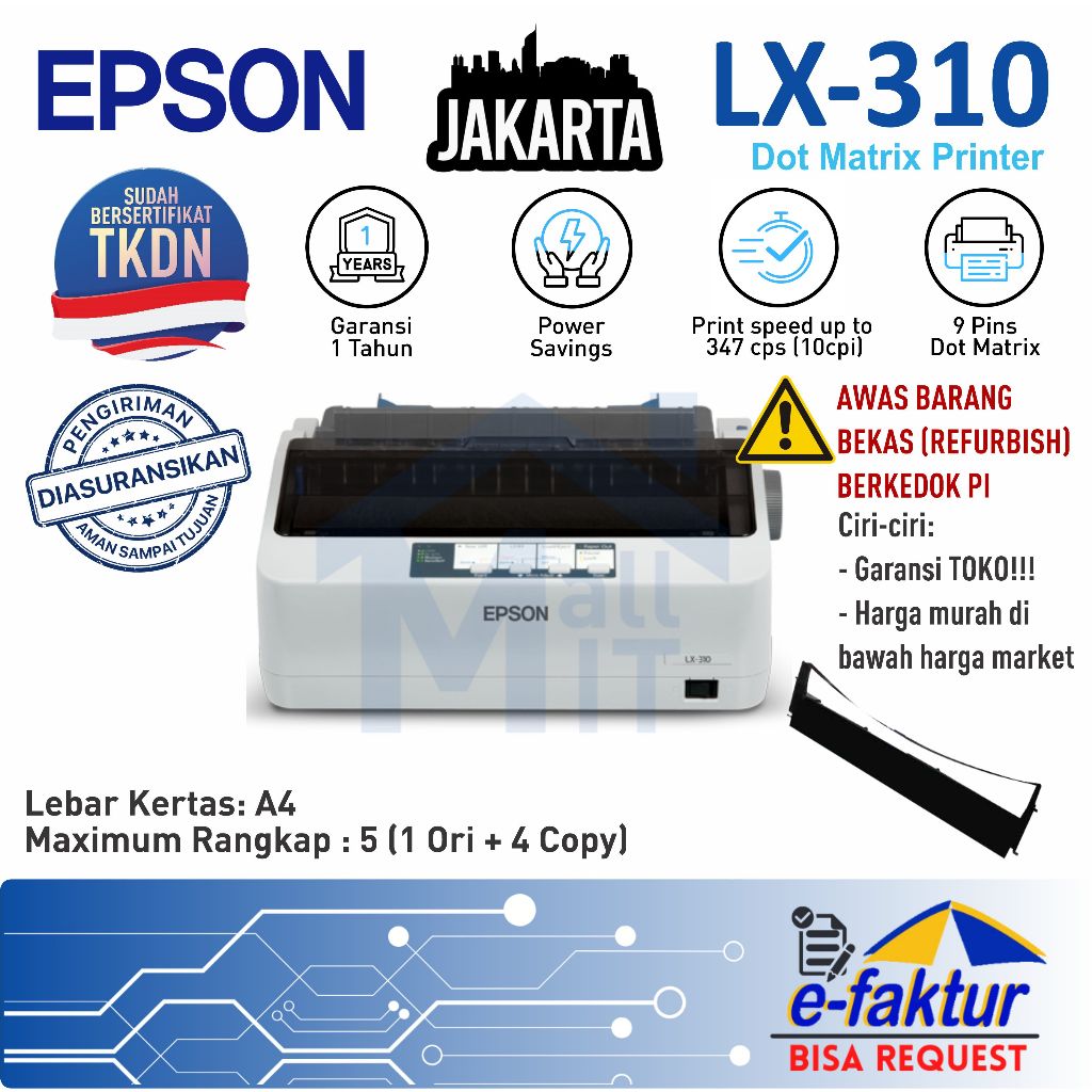 Jual MALLIT EPSON Printer Epson LX310 Epson LX-310 LX 310 Printer Dot Matrix Garansi Resmi ...