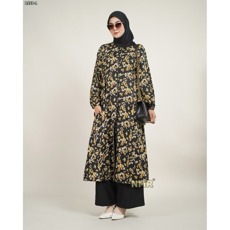 Jual NMR Gamis Bunga Lengan Panjang hitam kualitas Premium Original ...