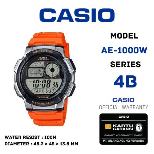 Jual Casio Jam Tangan Digital AE-1000W Model 4B Orange Original ...
