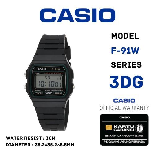 Jual Casio Jam Tangan Unisex Digital F-91W Model 3DG Hitam Hijau Original | Shopee Indonesia